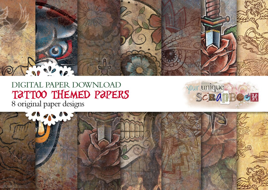 Tattoo - 8 Digital Download Papers - Scrapbooking Journal Paper ...