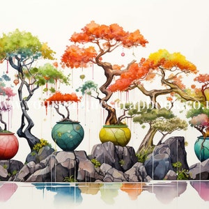 The Art of Bonsai - 14 Themed Digital Paper - Bonsai Tree ...