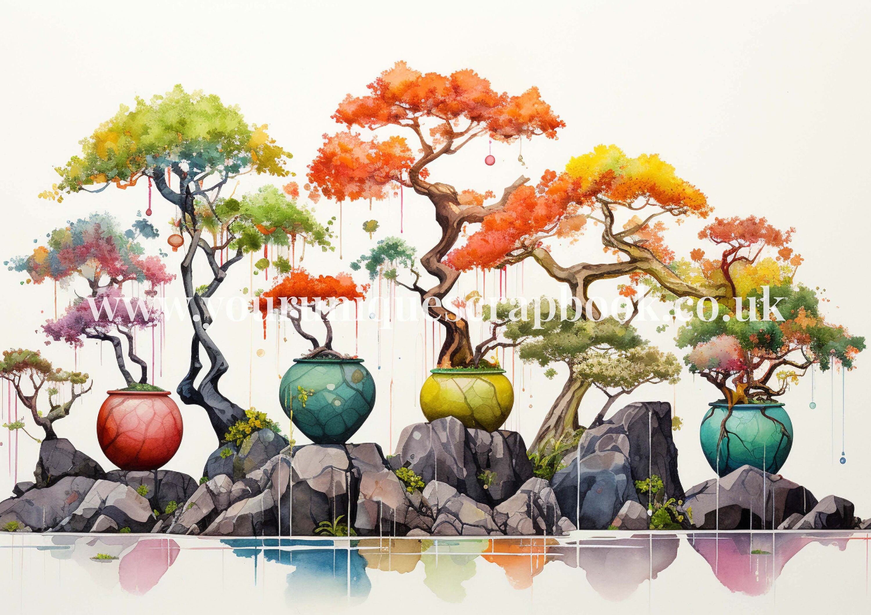 The Art of Bonsai - 14 Themed Digital Paper - Bonsai Tree ...