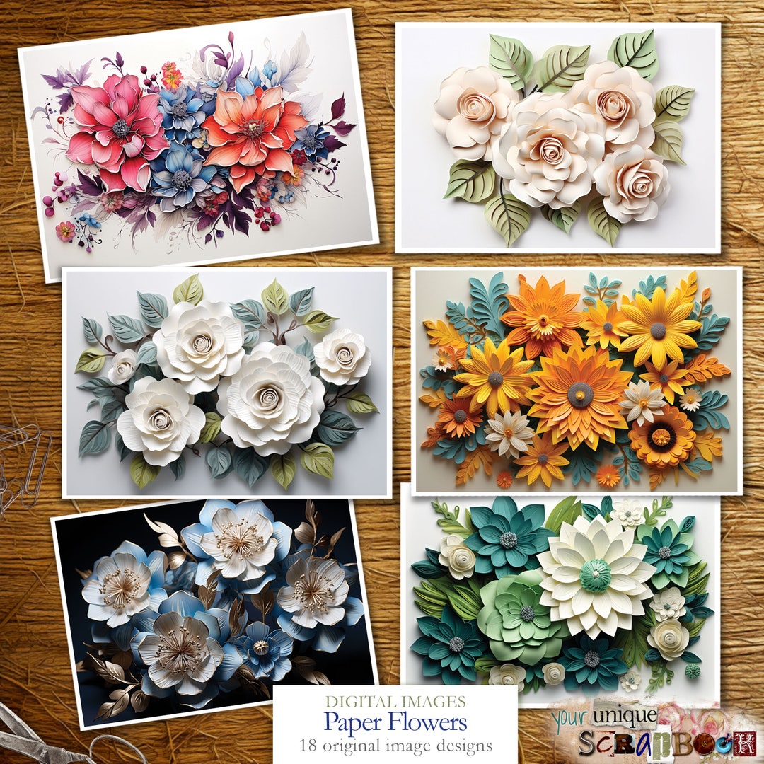 Paper Flowers - 18 Digital Papers - Clip Art - Scrapbooking Travel ...