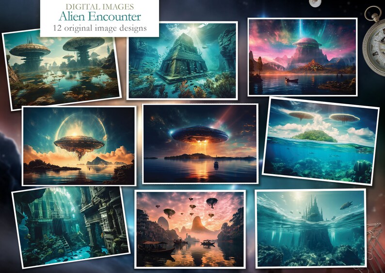 Alien Encounter- 12 Themed Images - Digital Download Images - Clip Art ...