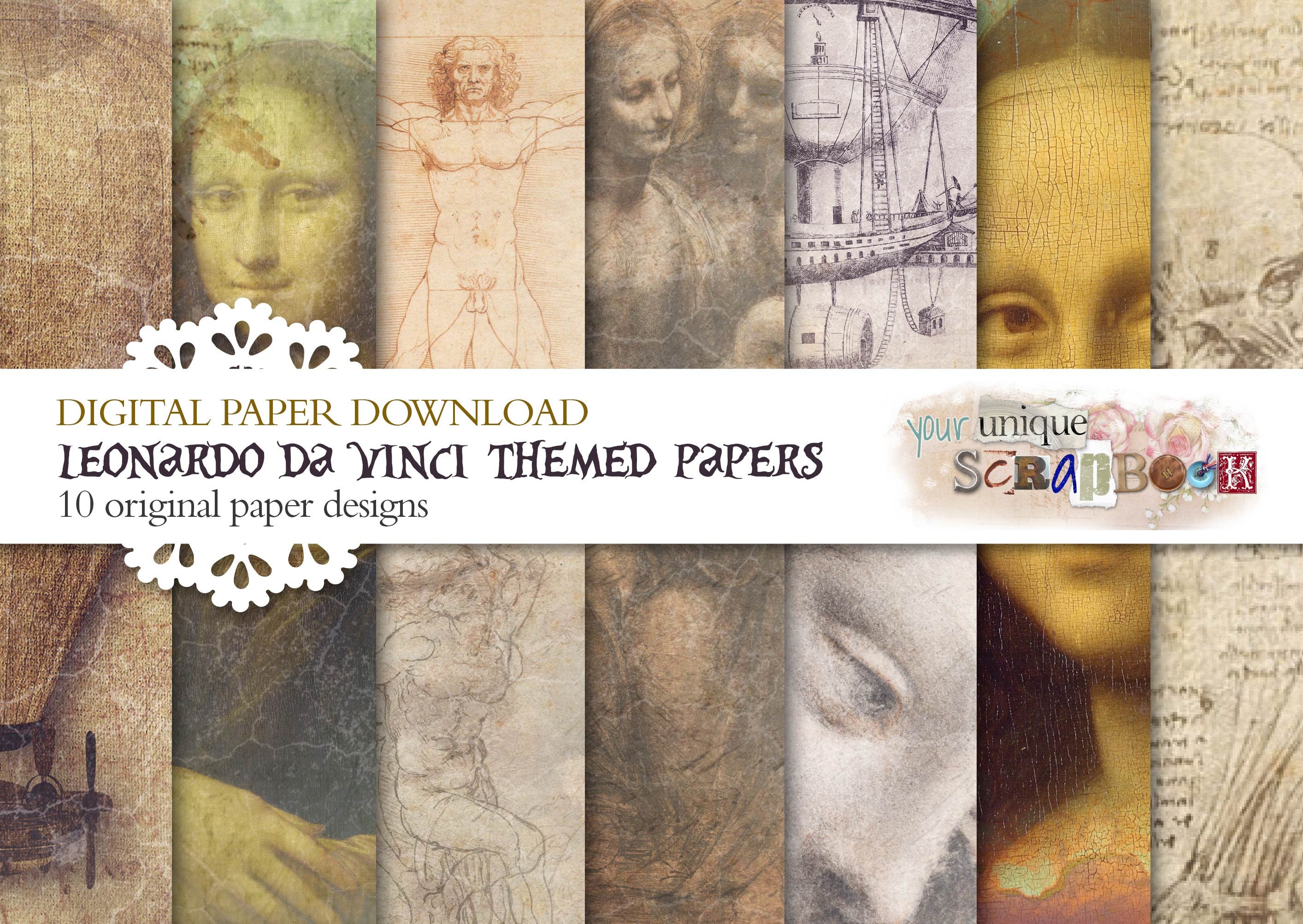 Leonardo Da Vinci - 10 Papers - Scrapbooking Journal Paper - Digital ...