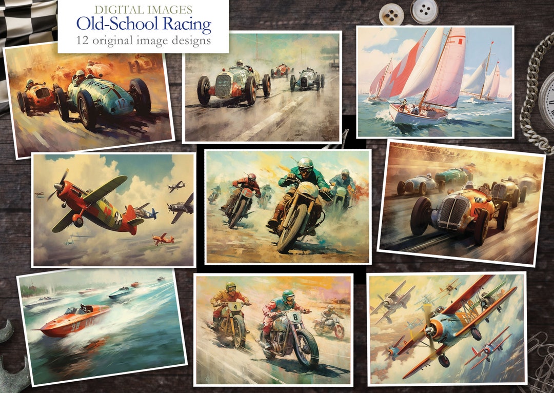 Old School Racing - 12 Digital Papers - Clip Art - Scrapbooking Journal ...