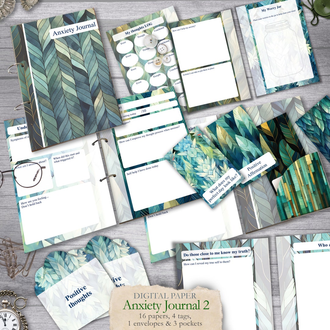 Anxiety Journal 2 - 16 Digital Papers, 4 Tags, 1 Envelopes & 3 Pockets ...