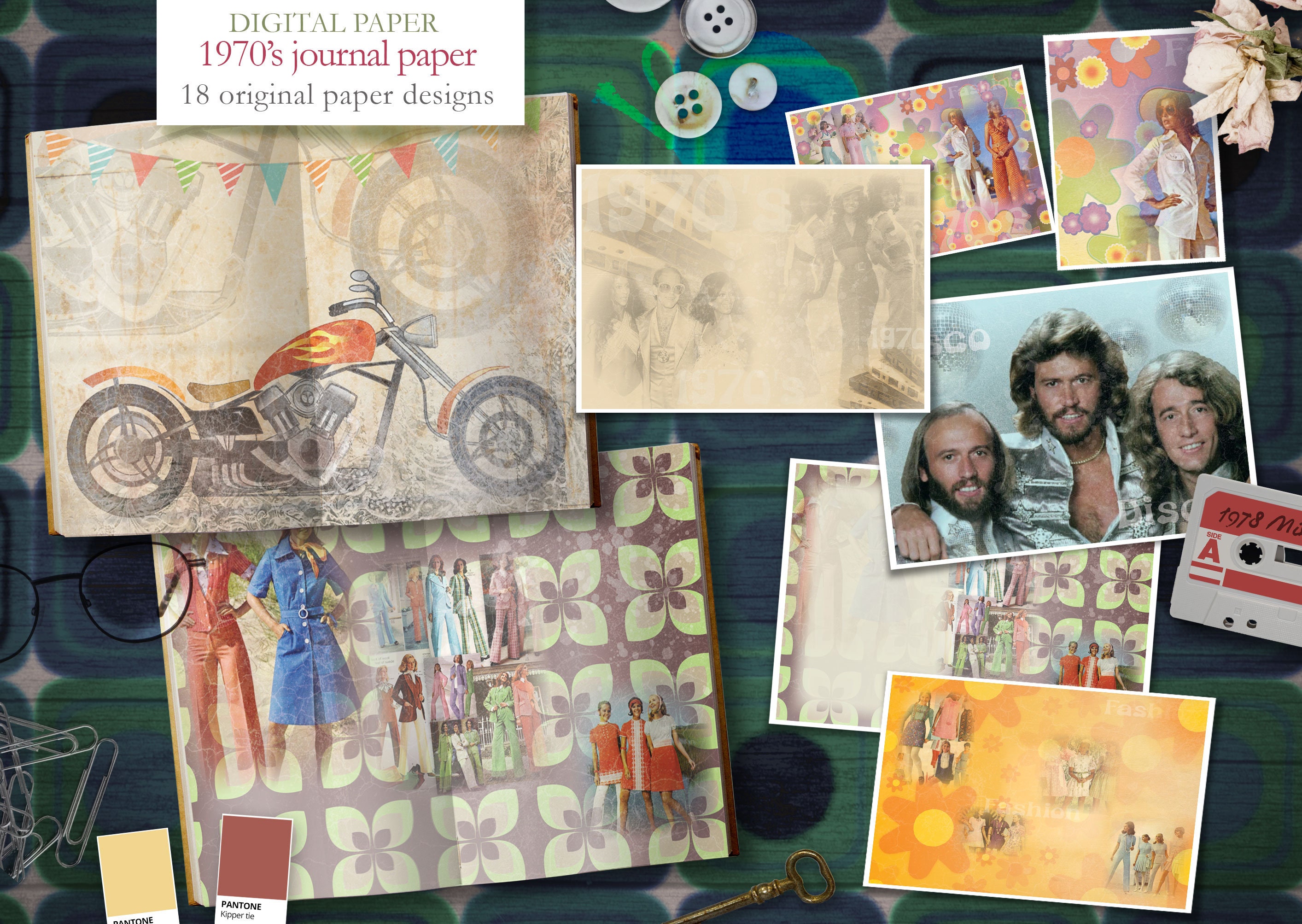 1970's 18 Themed Digital Papers Forties Digital Paper Scrapbooking ...