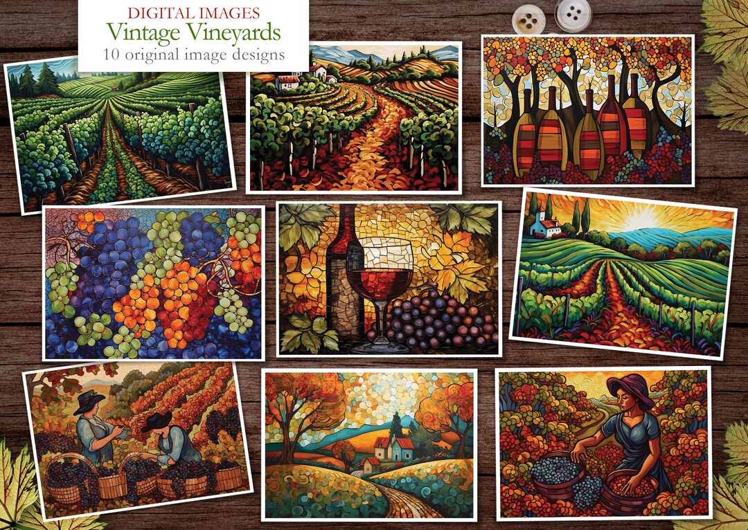 Vintage Vineyards - 9 Themed Images - Clip Art Images - Digital ...