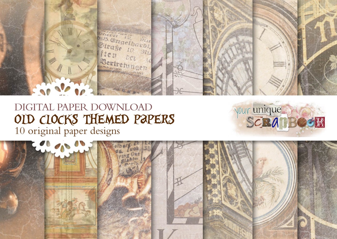 Old Clocks - 10 Digital Papers - Scrapbooking Journal Paper - Digital ...