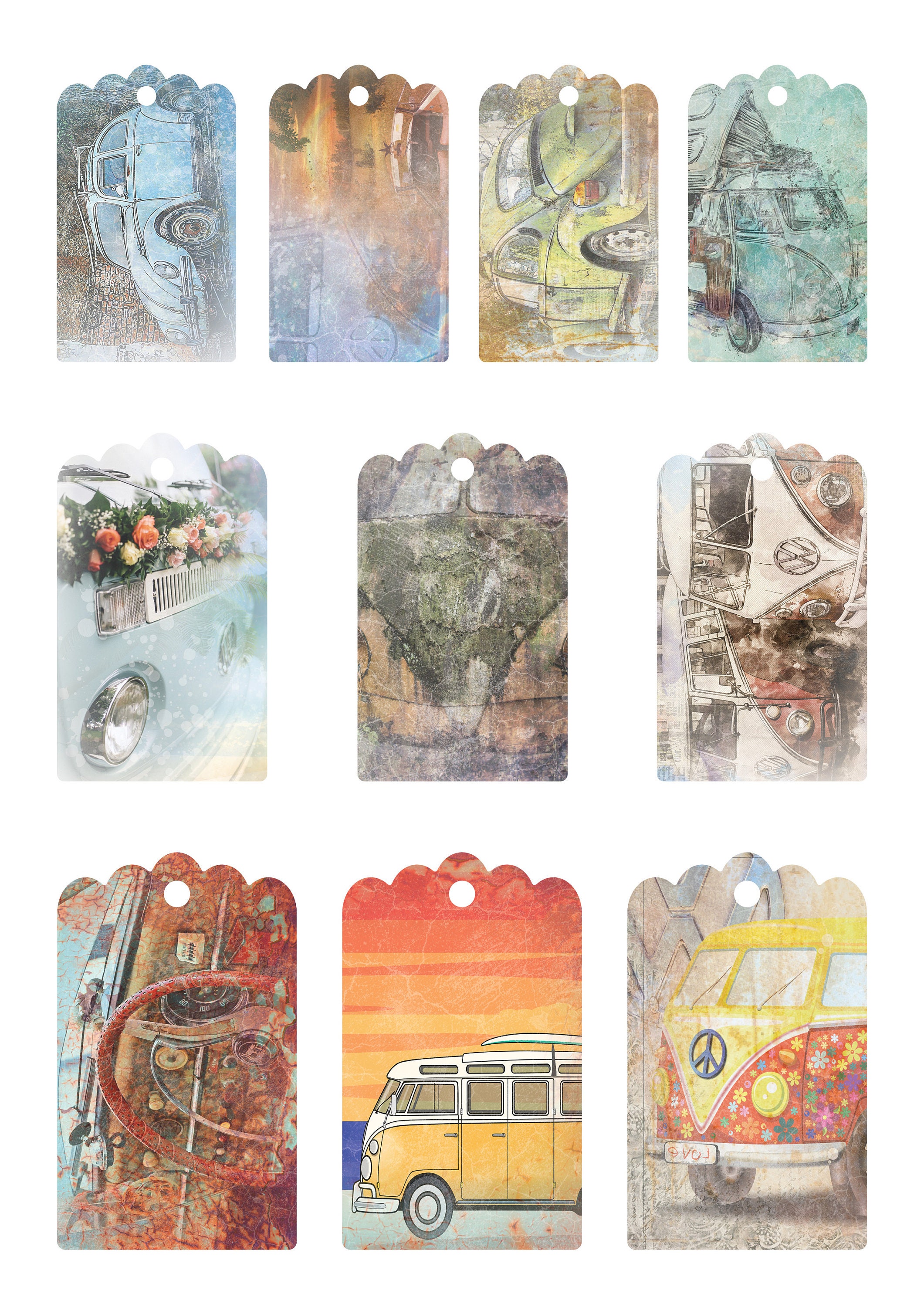 Van & Cars Themed Gift Tags and Envelopes - 48 Tags and 6 Envelopes ...