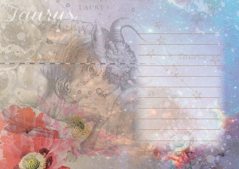 12 Zodiac Signs of the Horoscope Themed Junk Journal Paper ...
