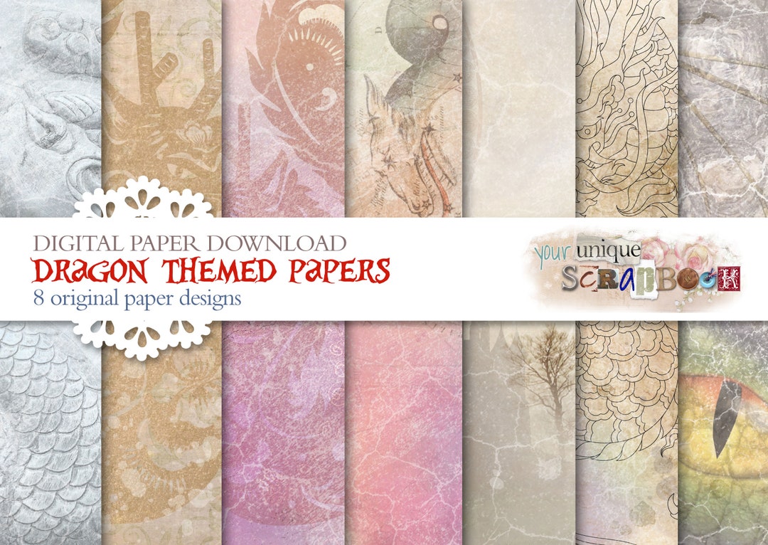 Dragon Themed BUNDLE - 18 Digital Papers, 48 Gift Tags and 6 Envelopes ...