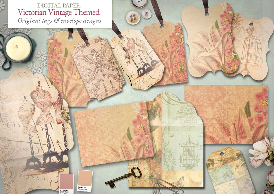 Victorian Vintage Themed Gift Tags and Envelopes - 48 Tags and 6 ...