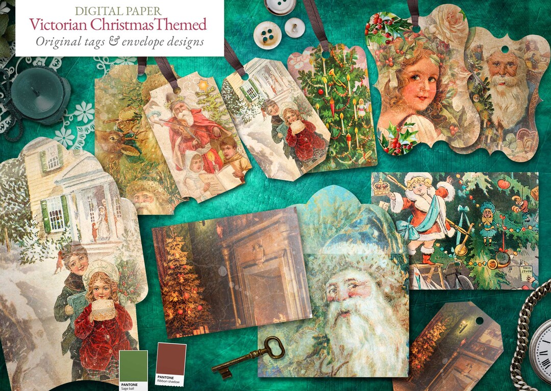 Victorian Christmas Themed 48 Gift Tags and 6 Envelopes - Scrapbooking ...