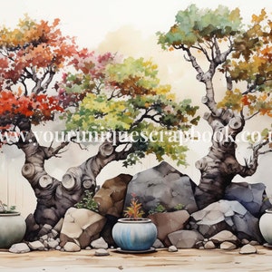 The Art of Bonsai - 14 Themed Digital Paper - Bonsai Tree ...