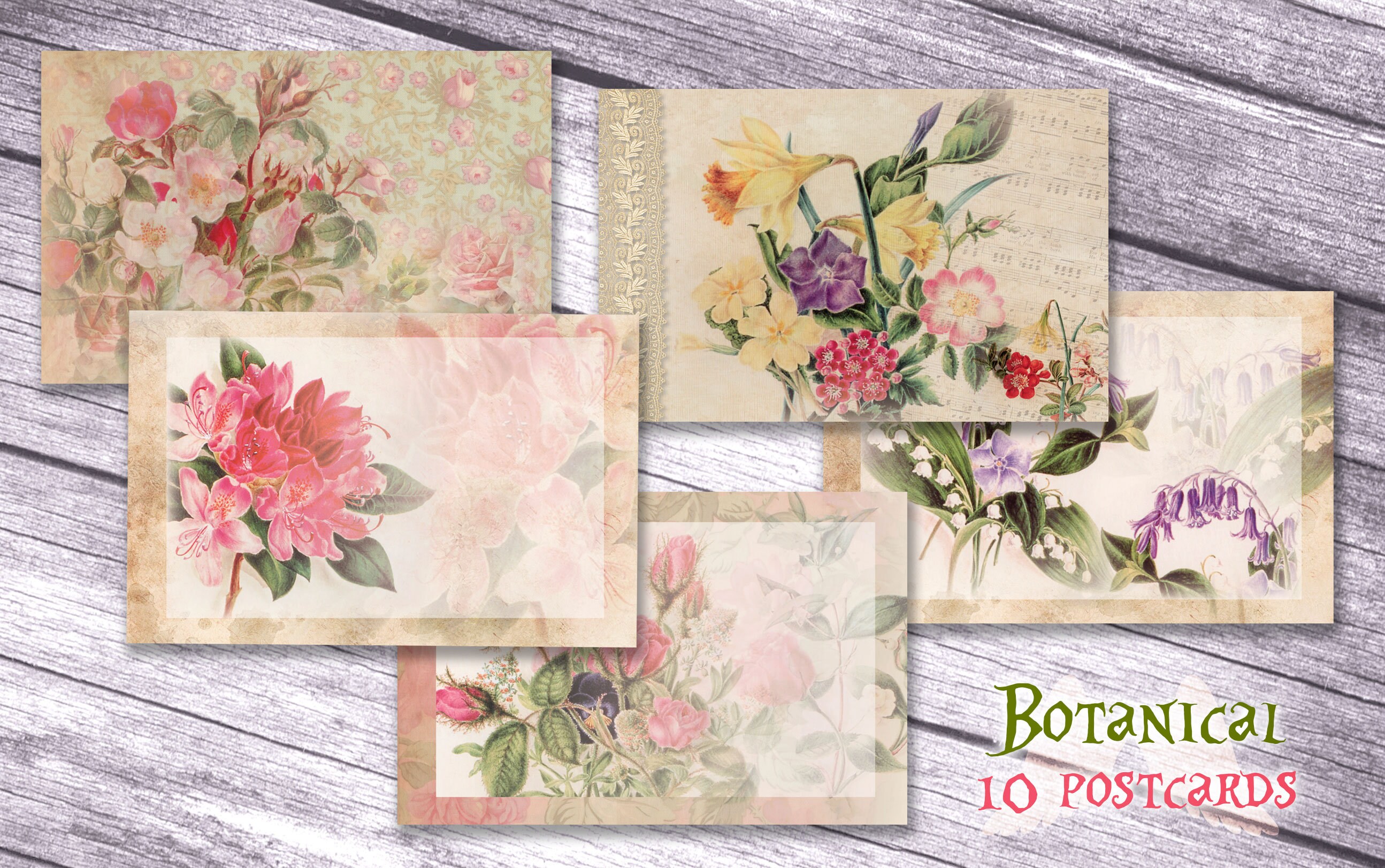 10 Botanical Flower Themed Postcards Scrapbooking Journal - Etsy