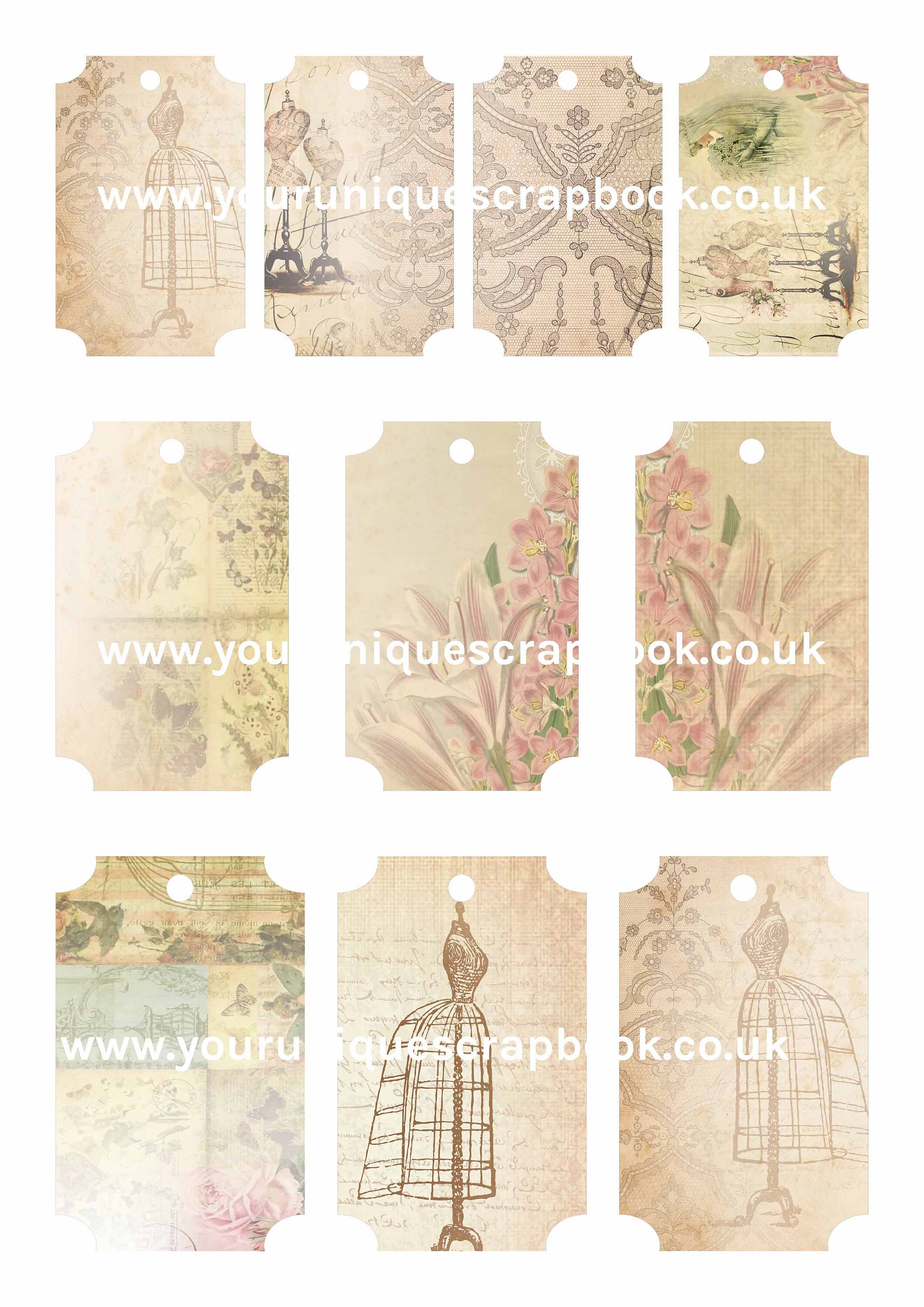 Victorian Vintage Themed Gift Tags and Envelopes - 48 Tags and 6 ...