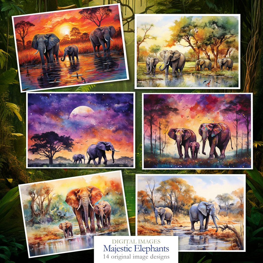 Majestic Elephants - 14 Digital Papers - Clip Art - Scrapbooking ...