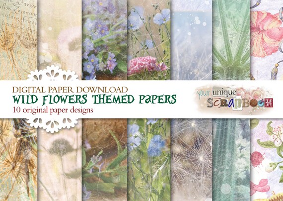 Wild Flowers 10 Themed Digital Papers Scrapbooking Journal | Etsy UK