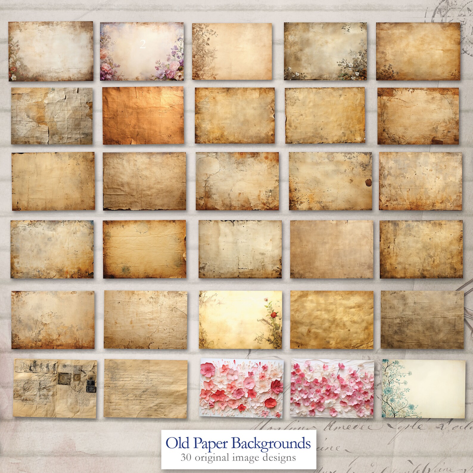 30 Old Paper Backgrounds, Vintage Printable Papers, Digital Art Pack ...