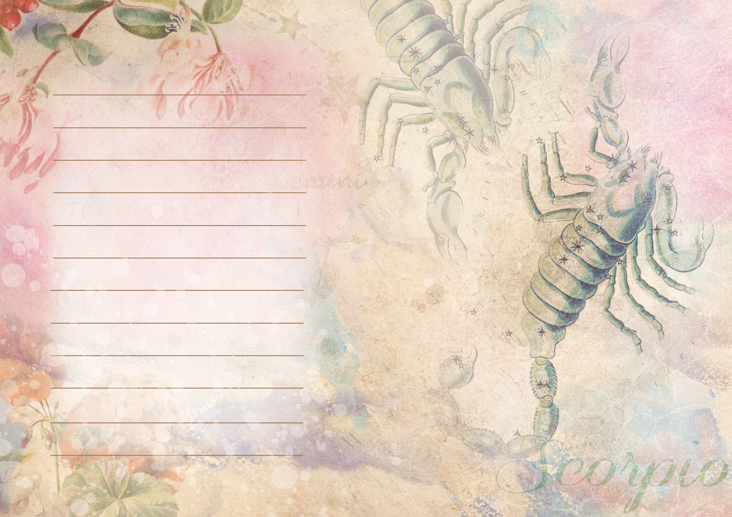 12 Zodiac Signs of the Horoscope Themed Junk Journal Paper ...