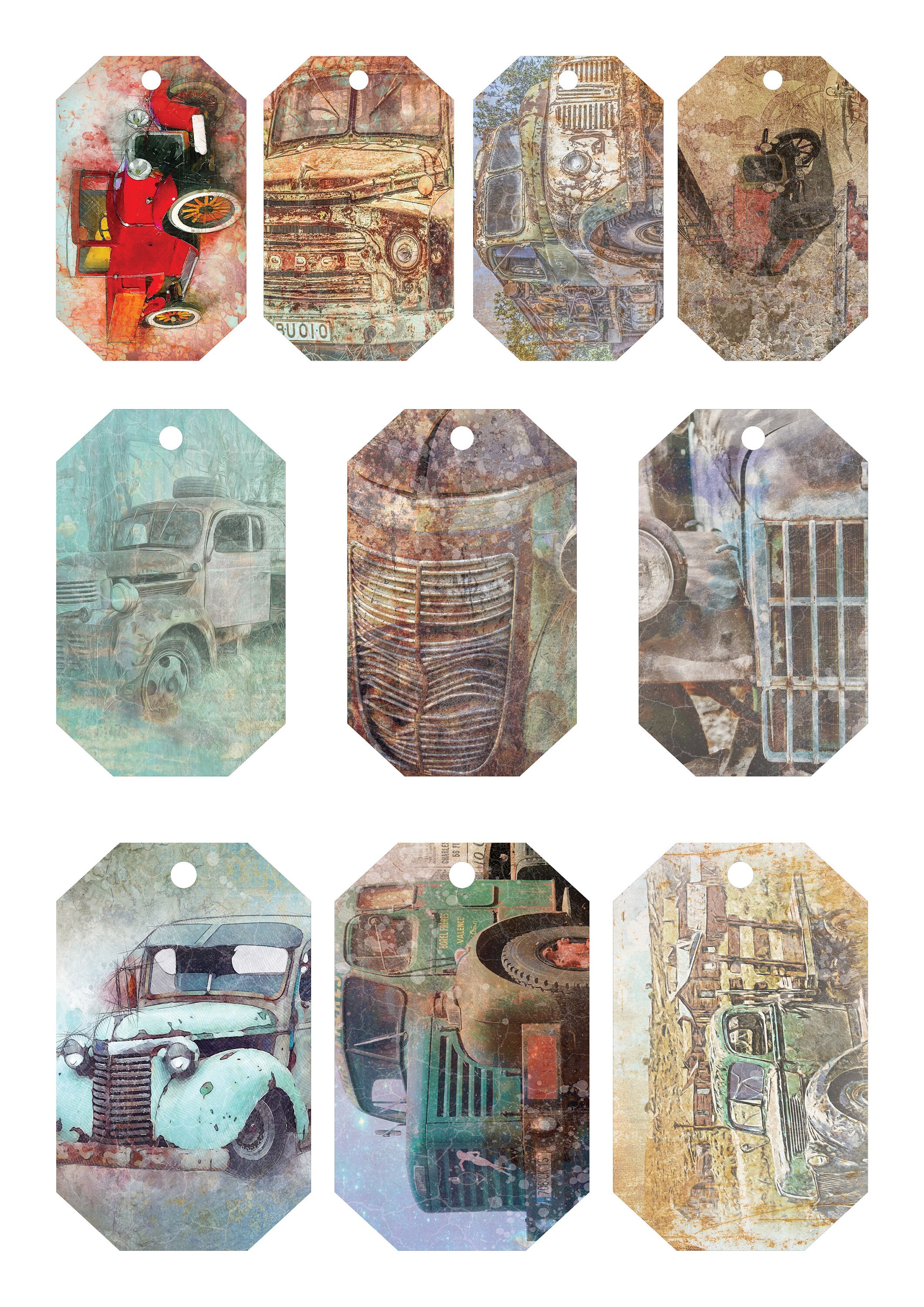 Vintage Truck Themed BUNDLE - 12 Digital Papers, 48 Gift Tags and 6 ...