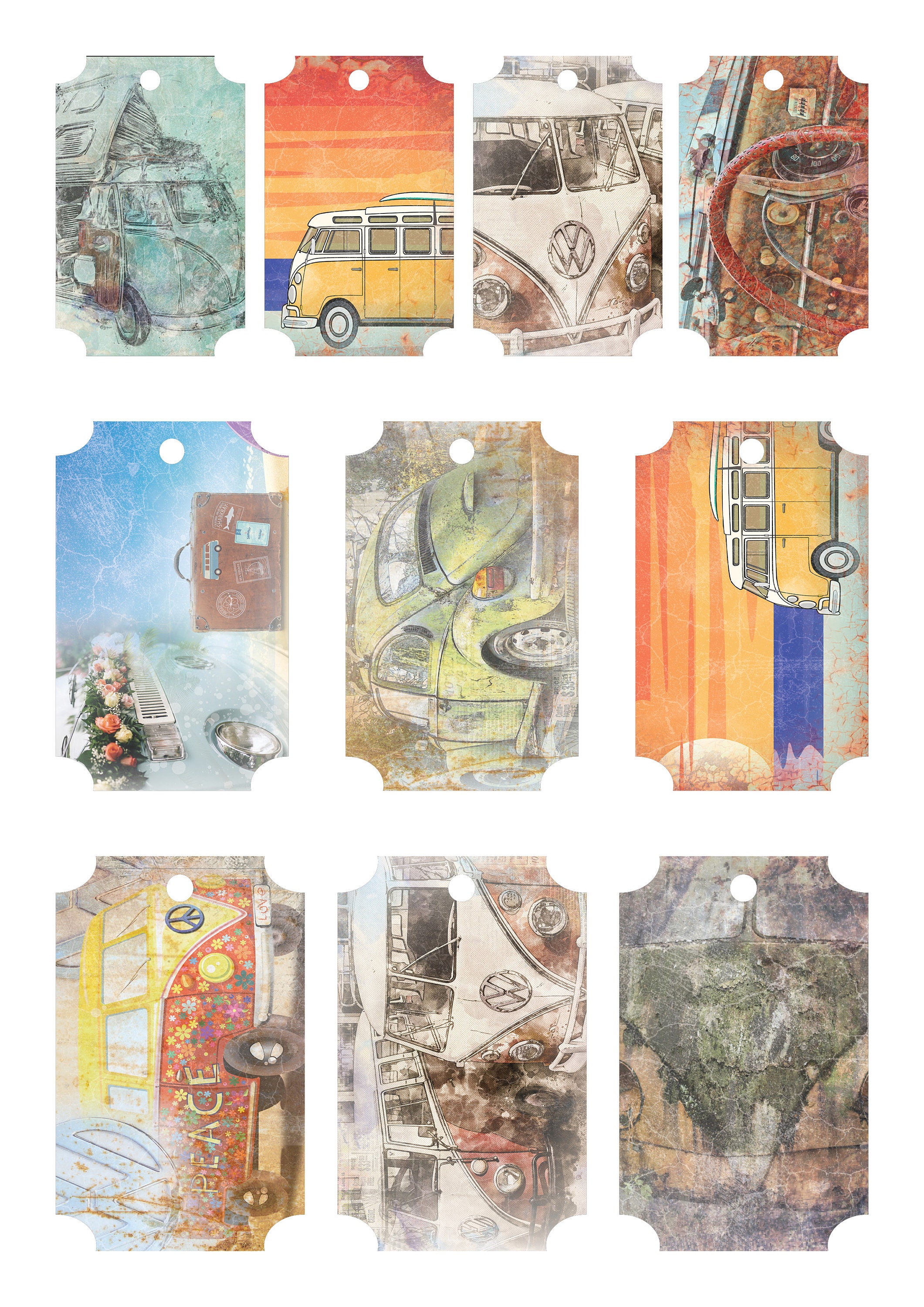 Van & Cars Themed Gift Tags and Envelopes - 48 Tags and 6 Envelopes ...