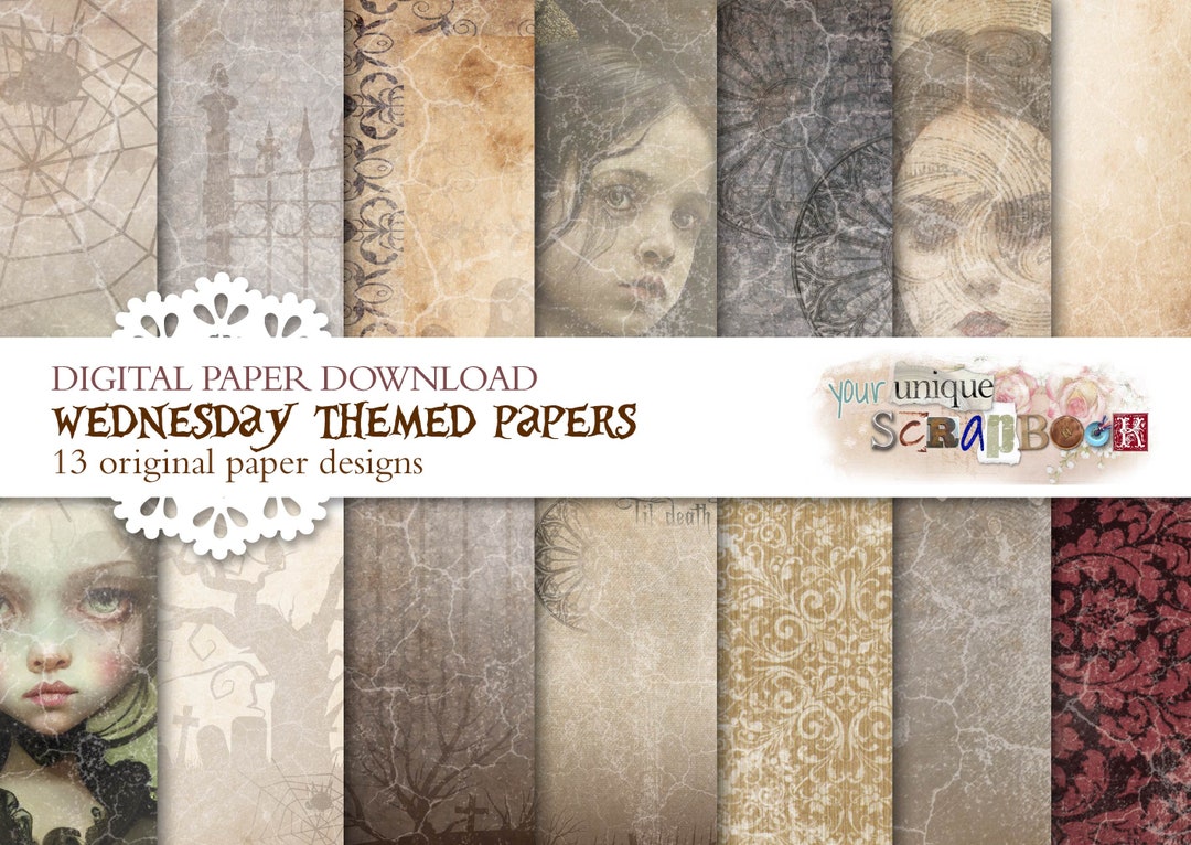 Wednesday Addams - 13 Themed Digital Paper - Vintage Paper Theme ...