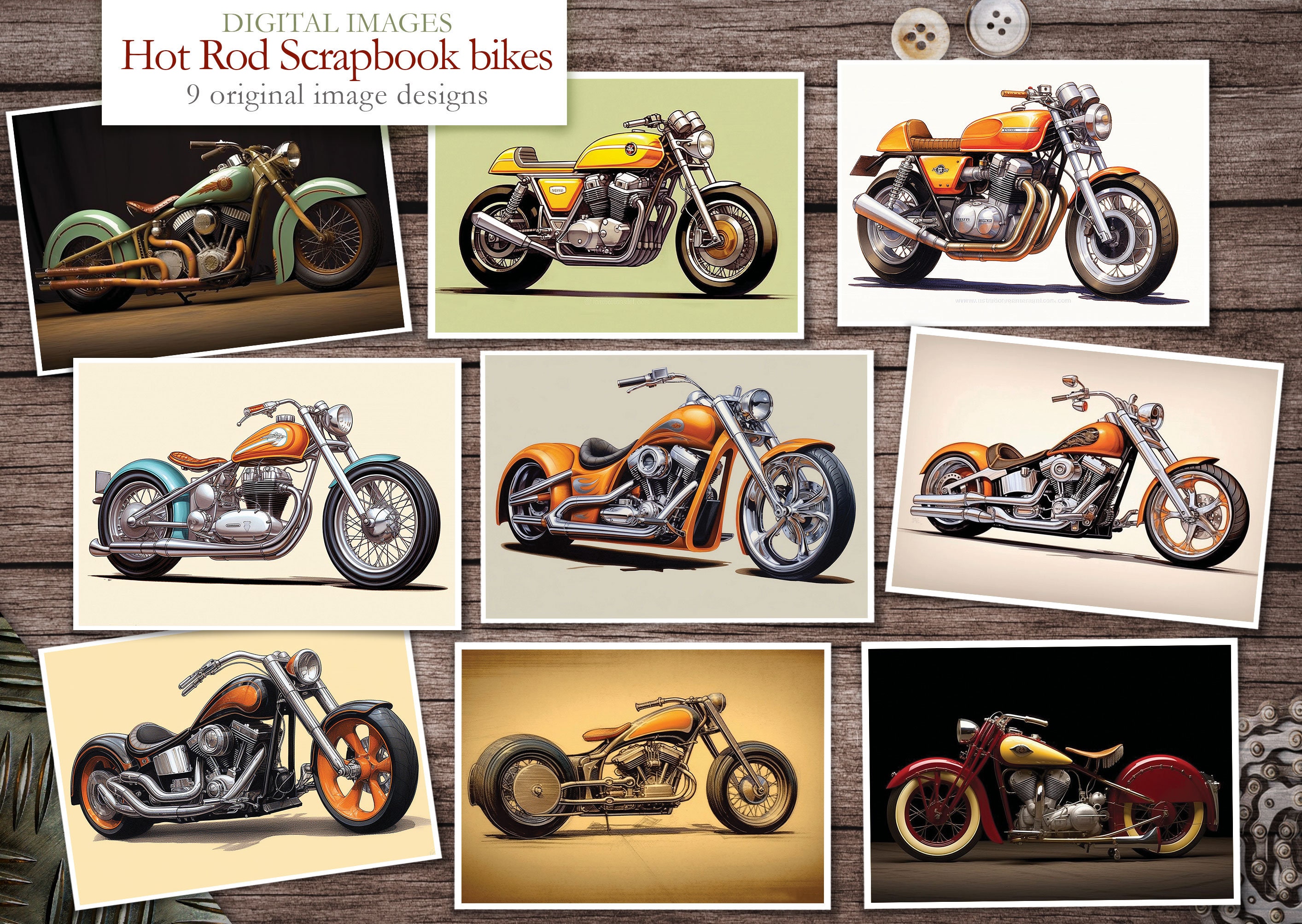 Hot Rod Bikes 9 Themed Images Clip Art Images Digital Download Images ...