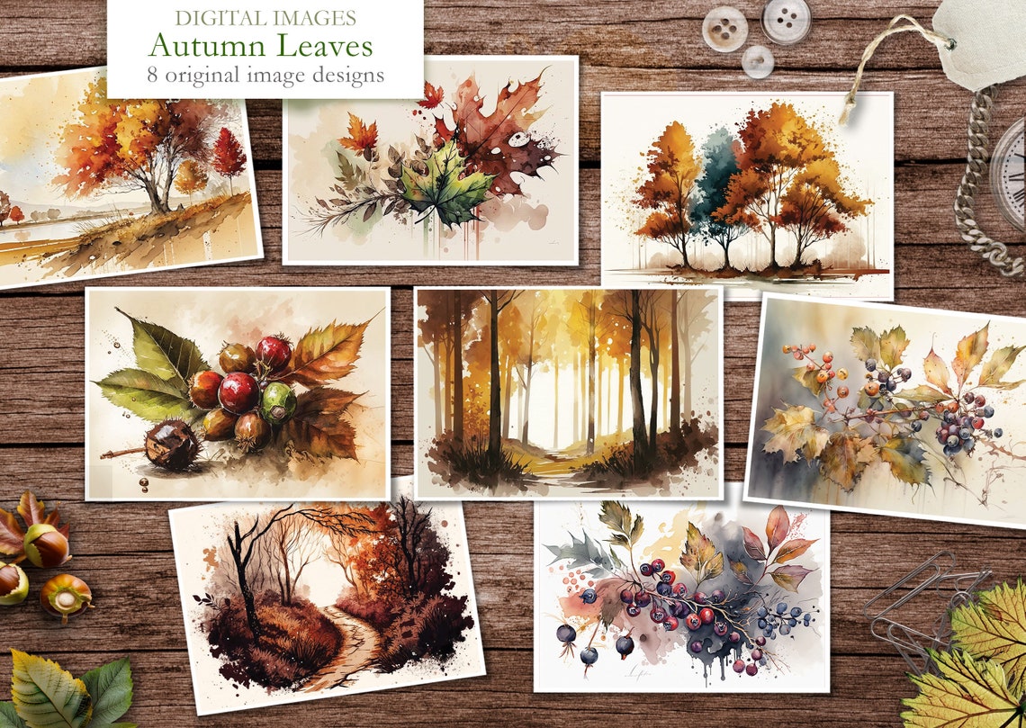 8 Autumn Leaves Themed Images Digital Download Images - Etsy