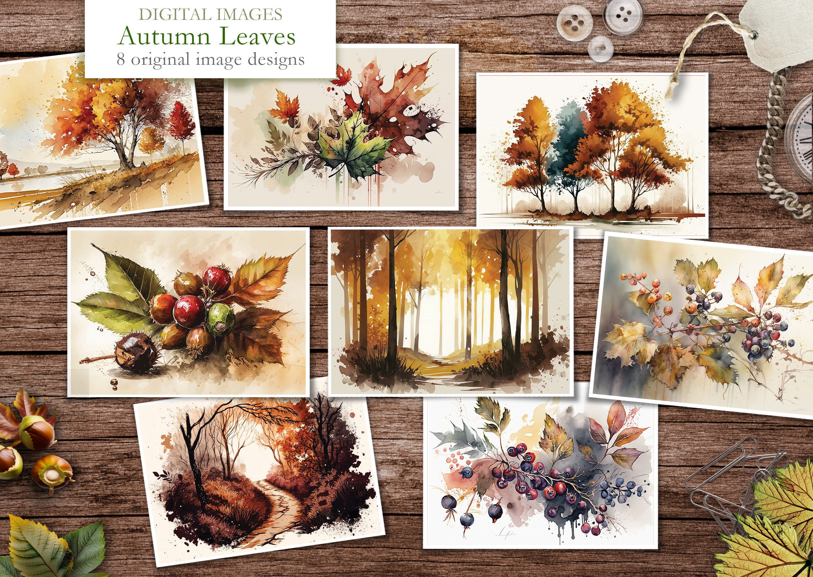 8 Autumn Leaves Themed Images Digital Download Images Scrapbooking ...
