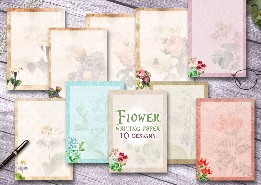 Flower Themed Writing Paper - 10 Sheets - Scrapbooking Journal Paper ...