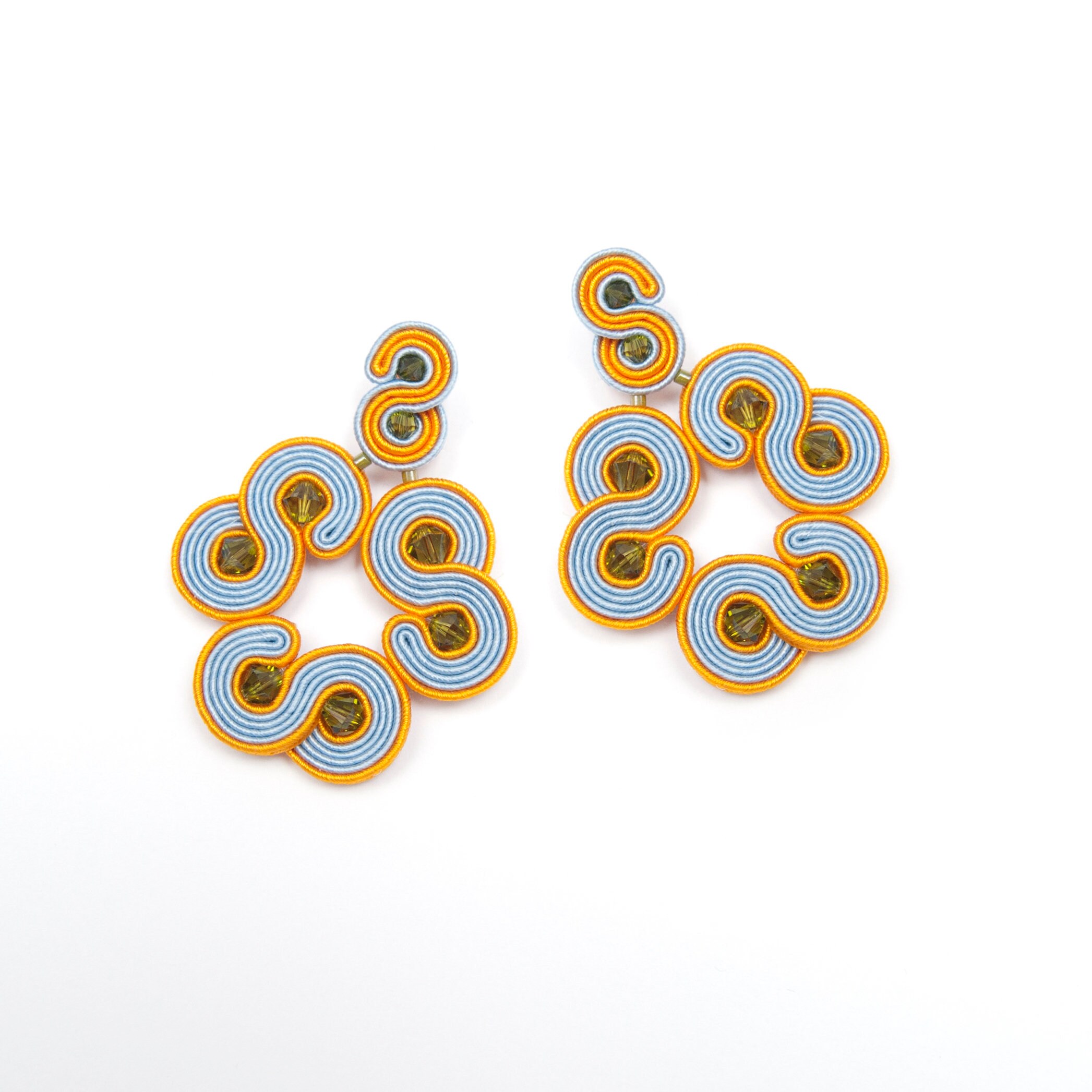 Soutache earrings orange and blue soutache jewelry. Modern | Etsy