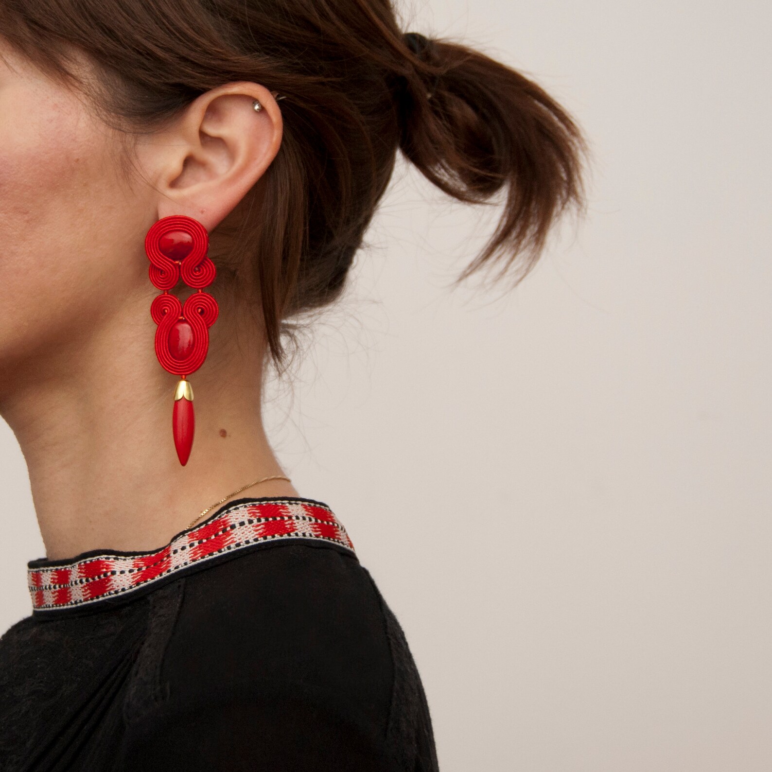 Red Earrings Large Unique Earrings Red Soutache Earrings - Etsy