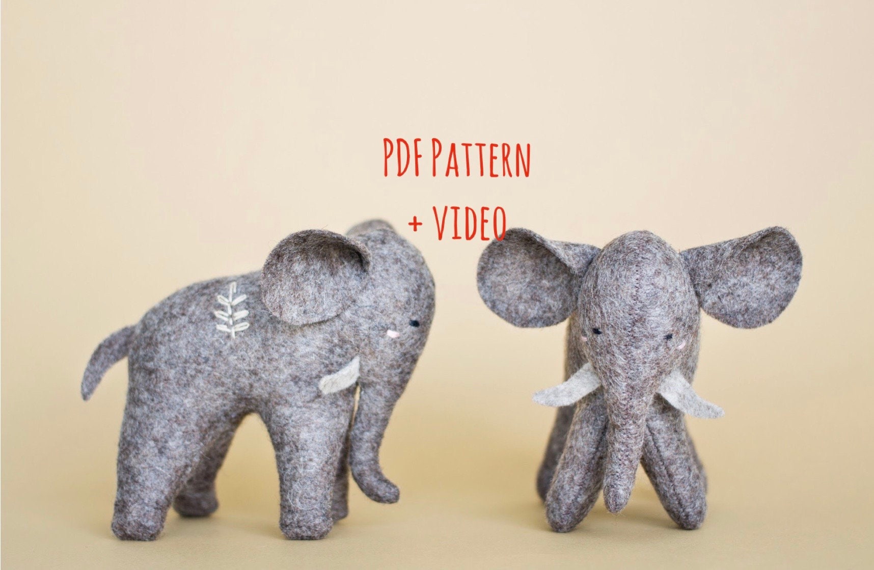 Felt Elephant Pattern PDF Video For Beginners | Etsy