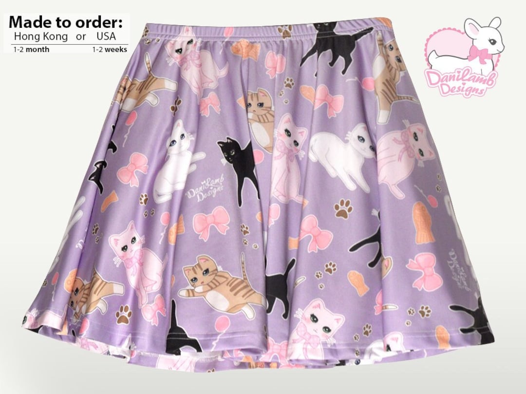 Kawaii Cat Skirt Fairy Kei Cat Skirt Pastel Cat Skirt Kitten Kitty ...
