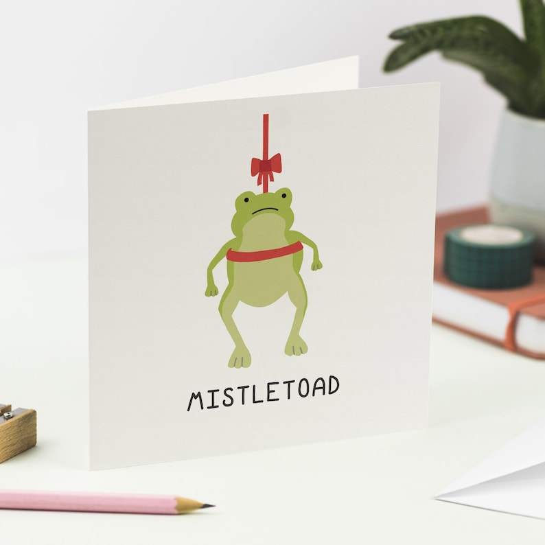 Christmas Mistletoad Funny Christmas Cards Seasonal - Etsy