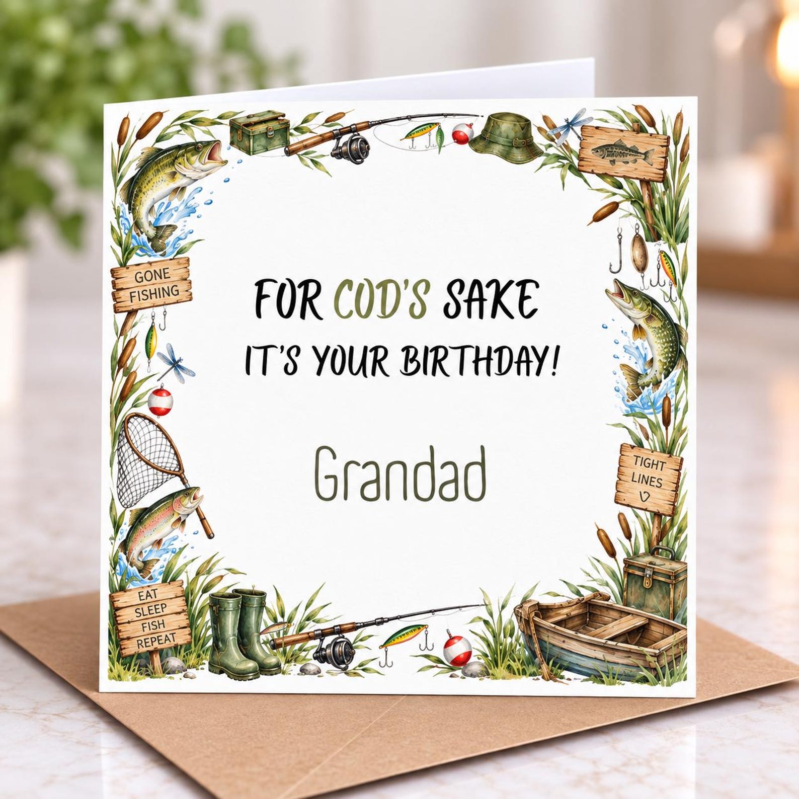 Personalised Fishing Birthday Card, Funny Fisherman (6x6) - Etsy