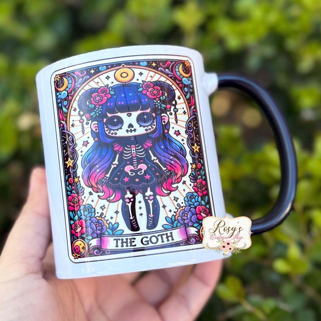The Goth Skeleton Girl Tarot Card Black Handle 12oz Mug | Black 12oz ...