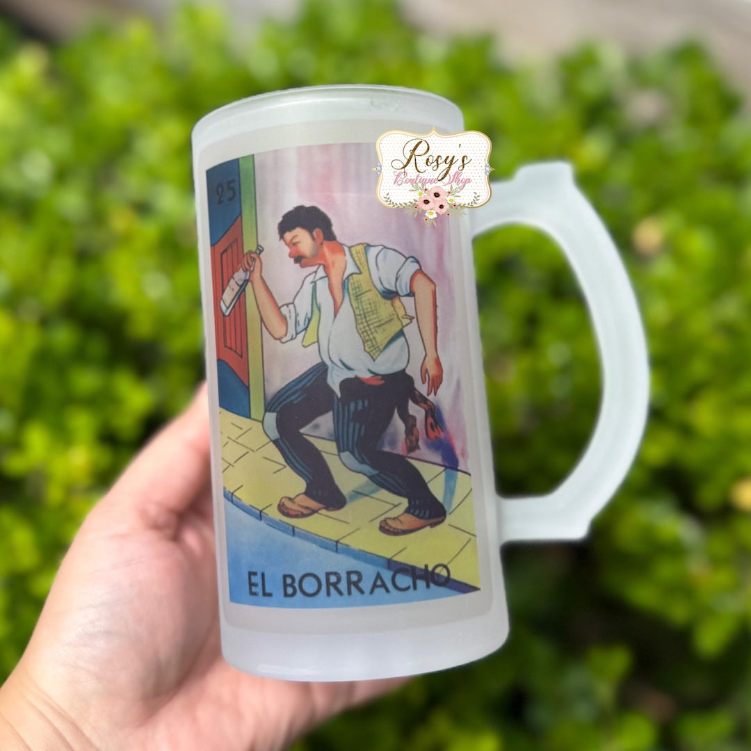 El Borracho Loteria Card 16oz Glass Beer Mug | 16oz Beer Glass Mugs ...
