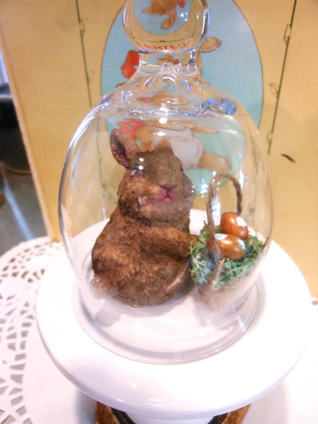 Cloche With Rabbit and Easter Basket, Easter Decor - Etsy
