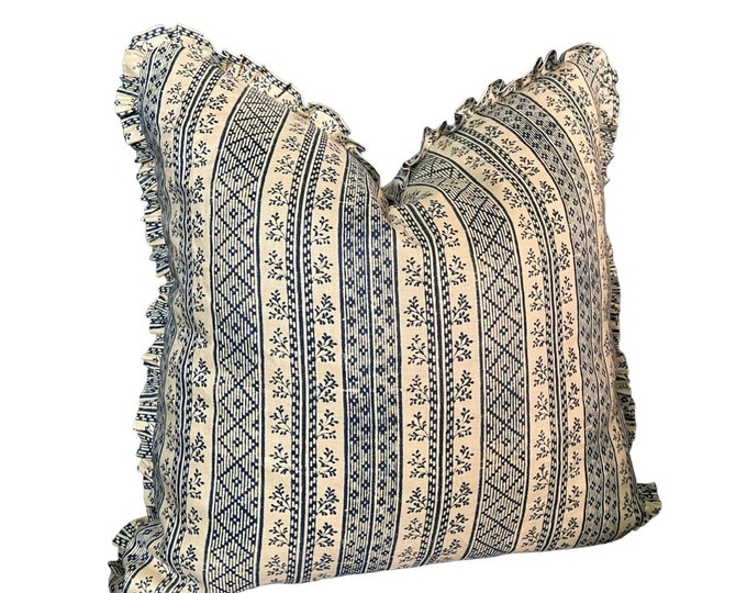 Michael Smith , Jasper Dutch Stripe in Indigo Blue Linen Pillow Cover ...