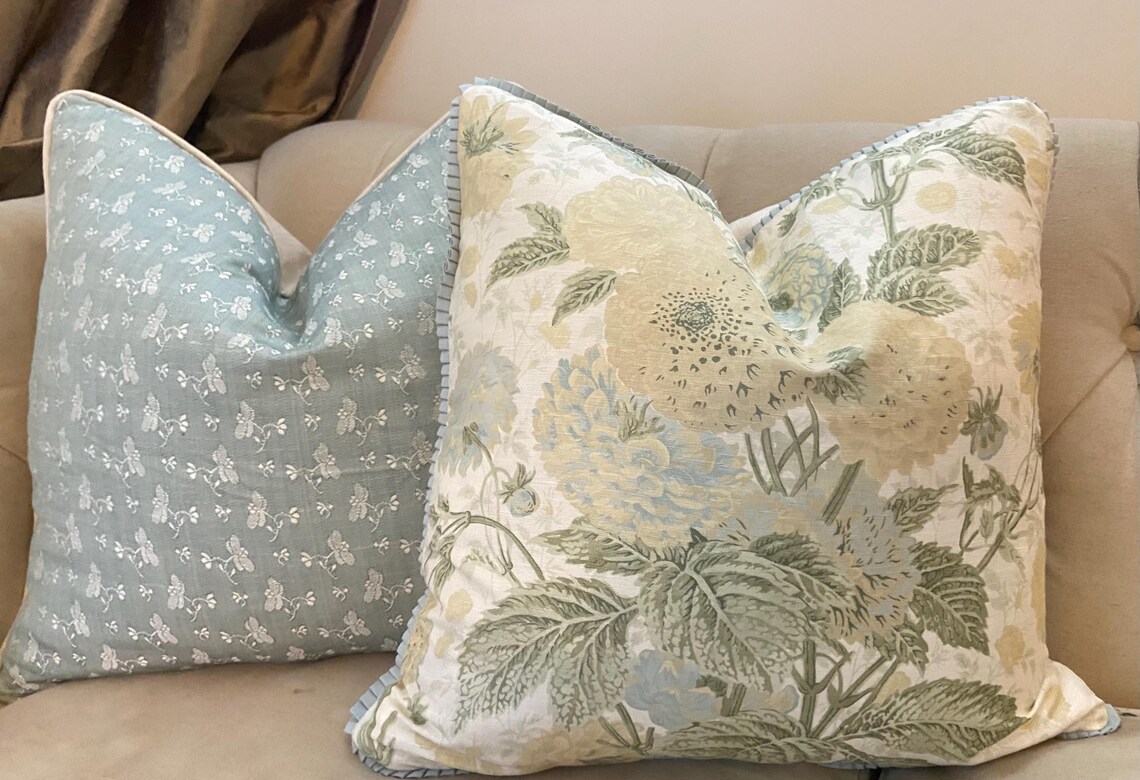 Jasper Pillow Cover, Dahlia in Dawn, Floral Pillow Cover Muted Green ...
