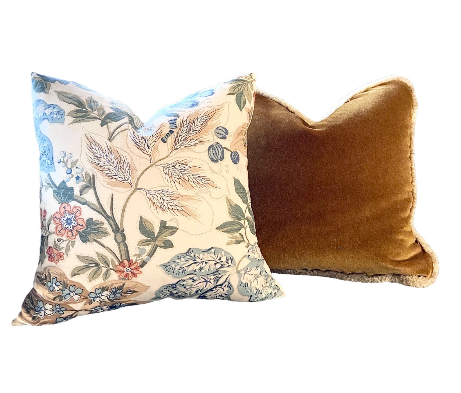 Bennison, Wheat Flower in Green Blue Brown on Oyster Backing, Designer ...