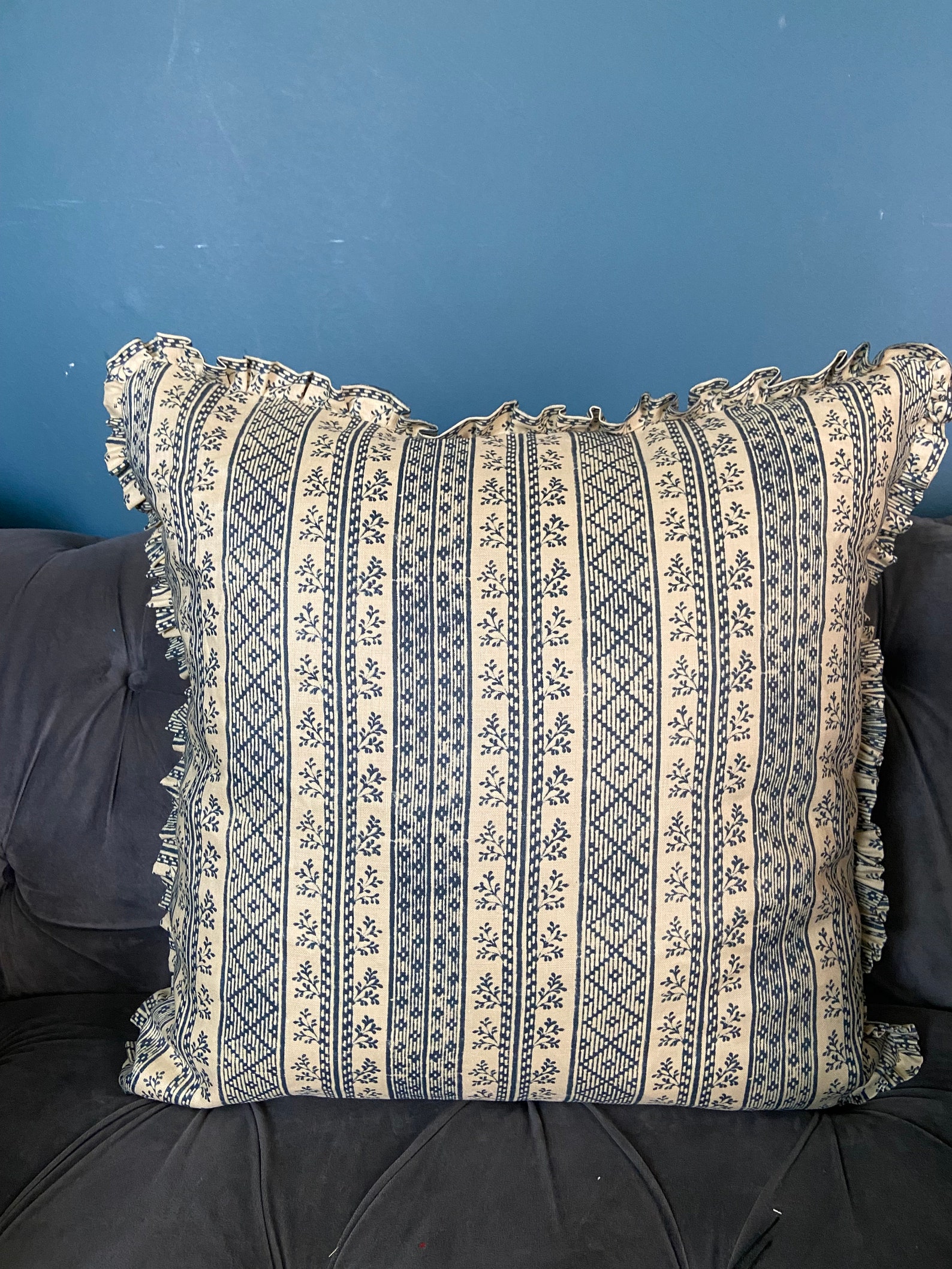 Michael Smith , Jasper Dutch Stripe in Indigo Blue Linen Pillow Cover ...