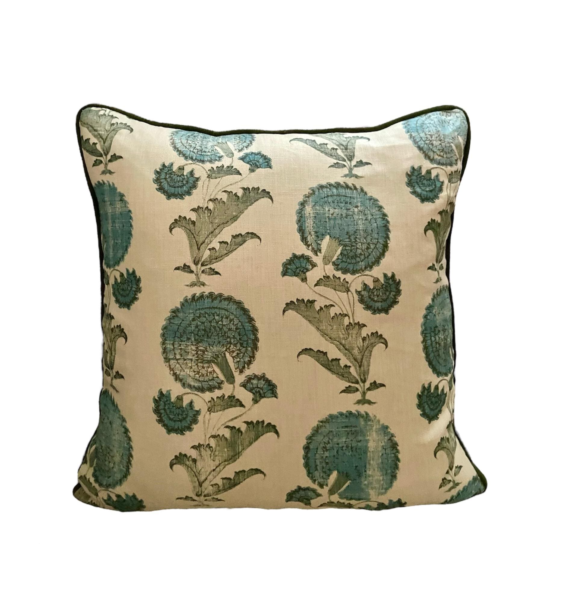 Michael Smith Jasper Indian Flower Turquoise and Ivory - Pillow Cover ...