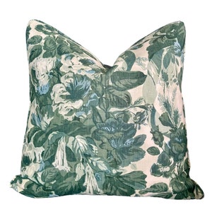 Michael Smith Grace Cyan Floral Linen Pillow Cover, Jasper Fabric - Etsy