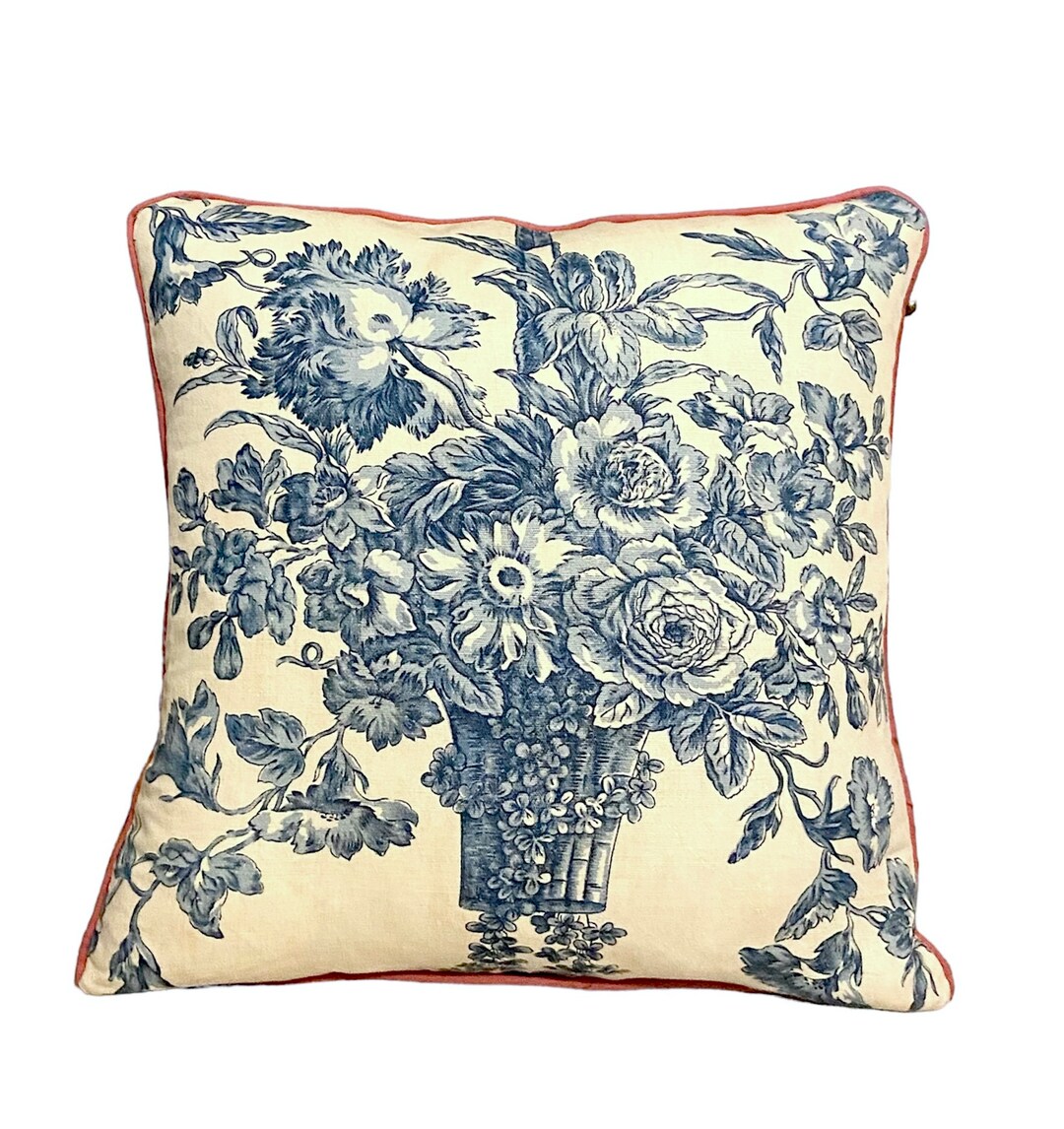 Blue Toile Pillow Cover, Zoffany Blue Designer Floral Pillow Cover - Etsy