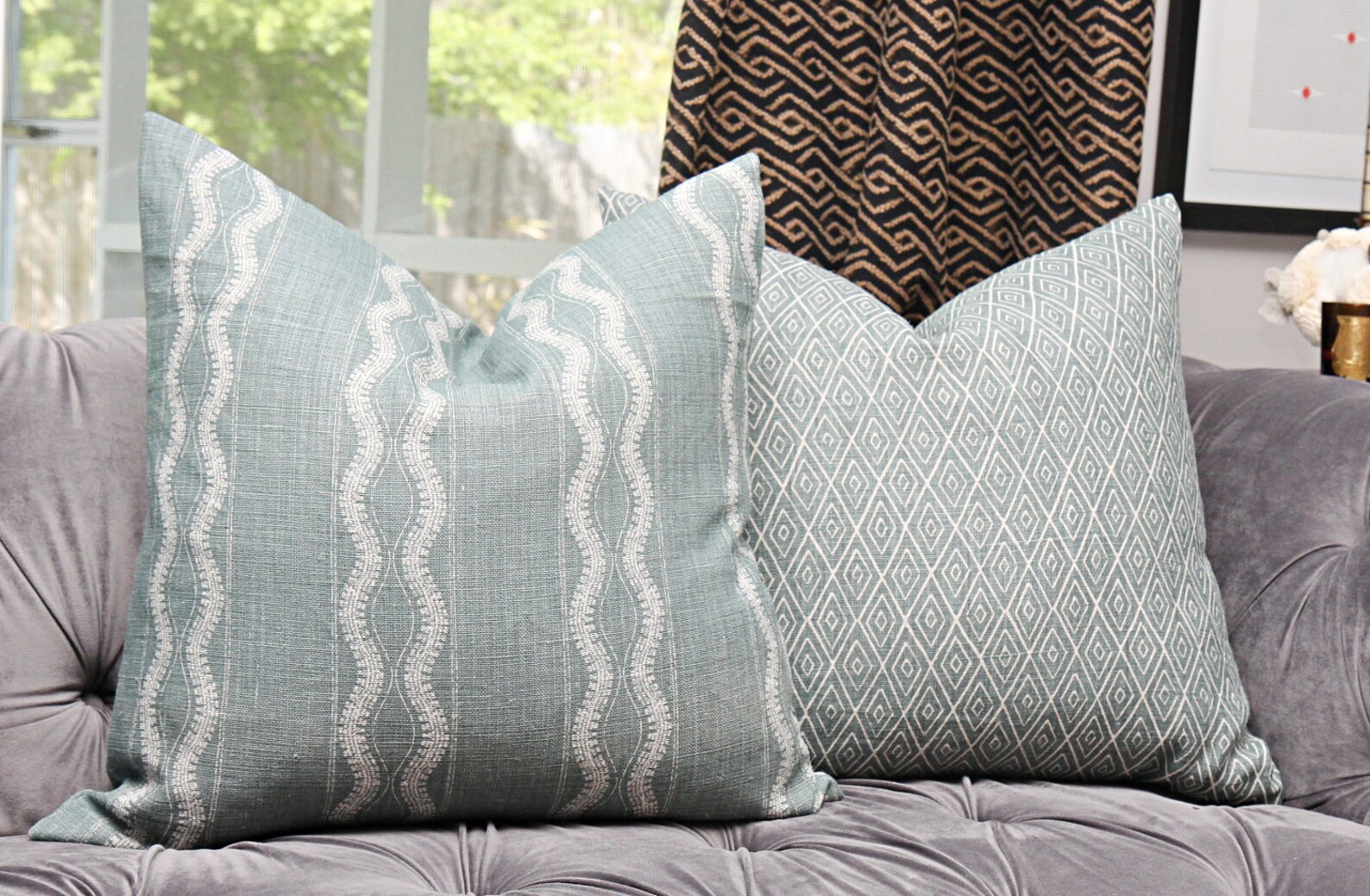 Peter Dunham Zanzibar in Ocean Geometric Stripe Linen - Etsy
