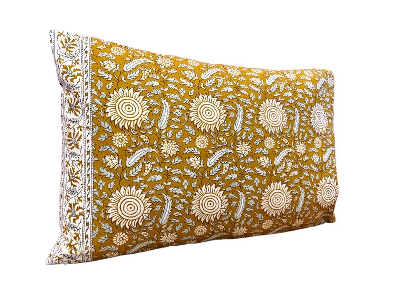 Semi Kalamkar Pierre Frey Ocre Floral Motif Gold Yellow Pillow Cover - Etsy