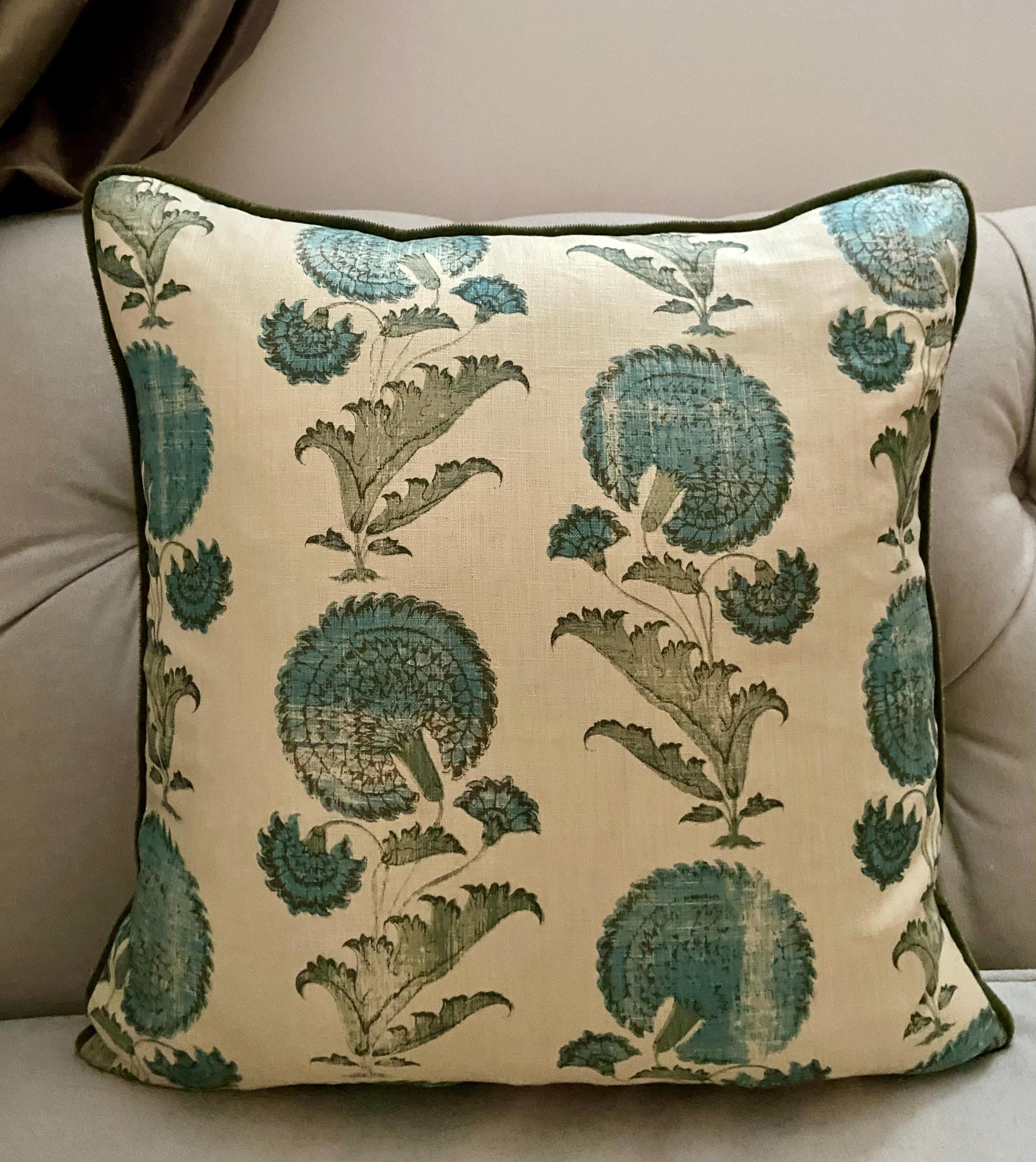 Michael Smith Jasper Indian Flower Turquoise and Ivory - Pillow Cover ...