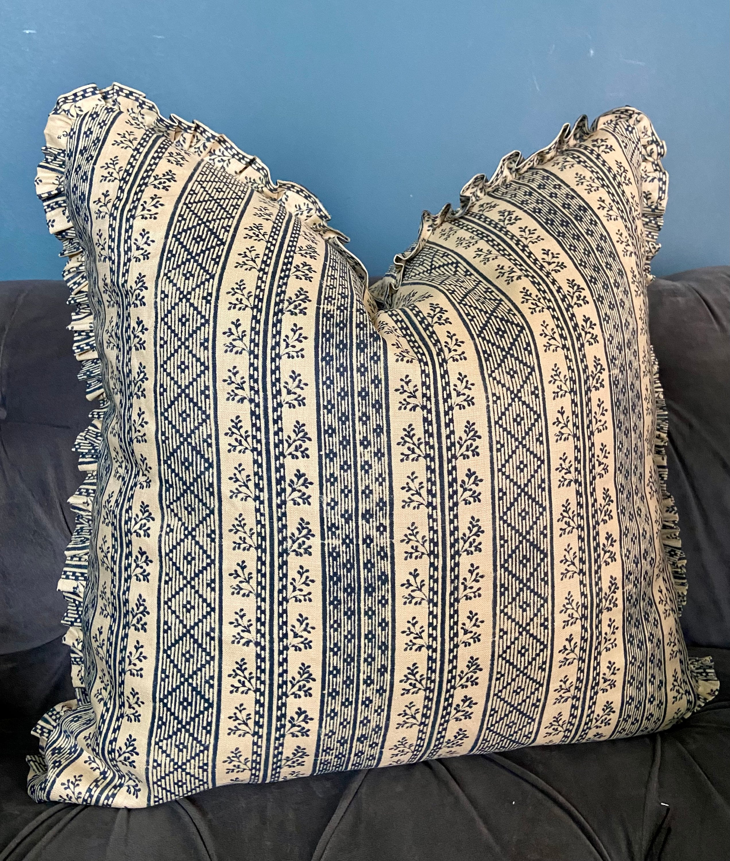 Michael Smith , Jasper Dutch Stripe in Indigo Blue Linen Pillow Cover ...